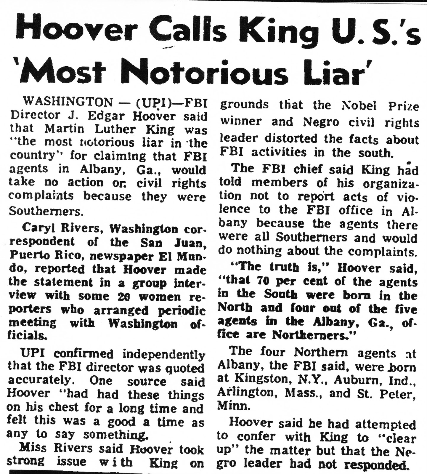 Painful Memory: FBI Director J. Edgar Hoover Called Martin Luther King ...